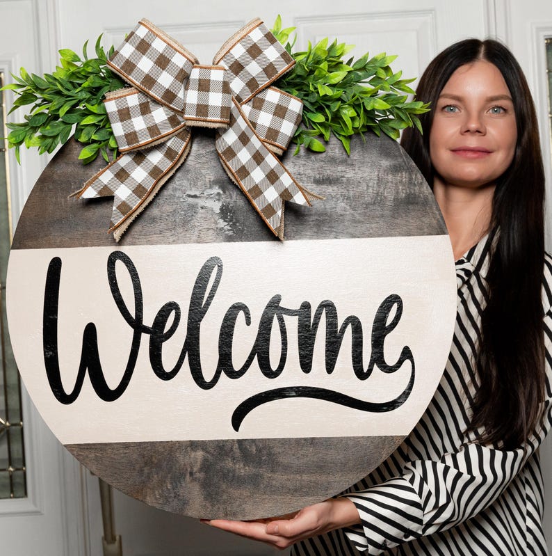 Welcome Door Hanger Front Door Decor Welcome Sign Wood Door Hanger ...