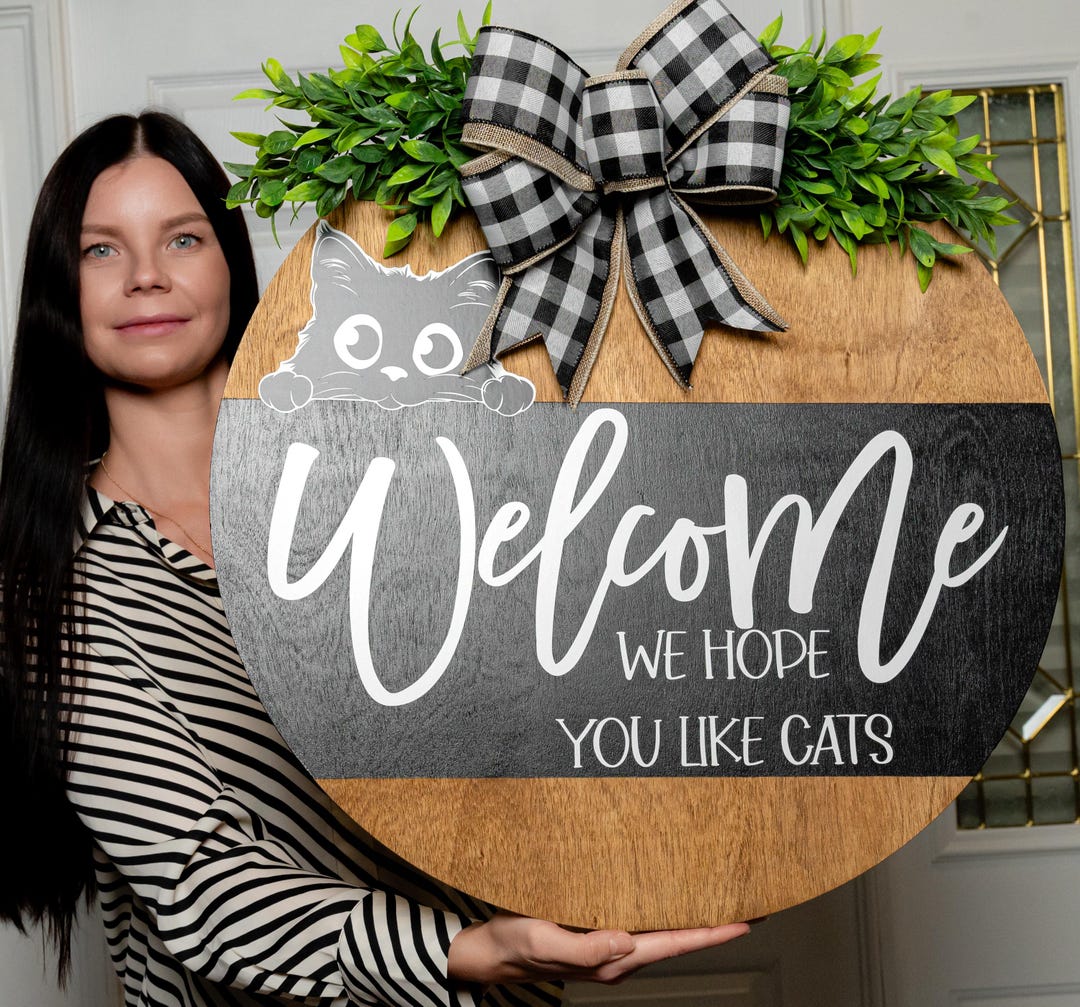 Cat Front Door Hanger | Welcome Door Hanger | Cat Sign | Cat Door ...