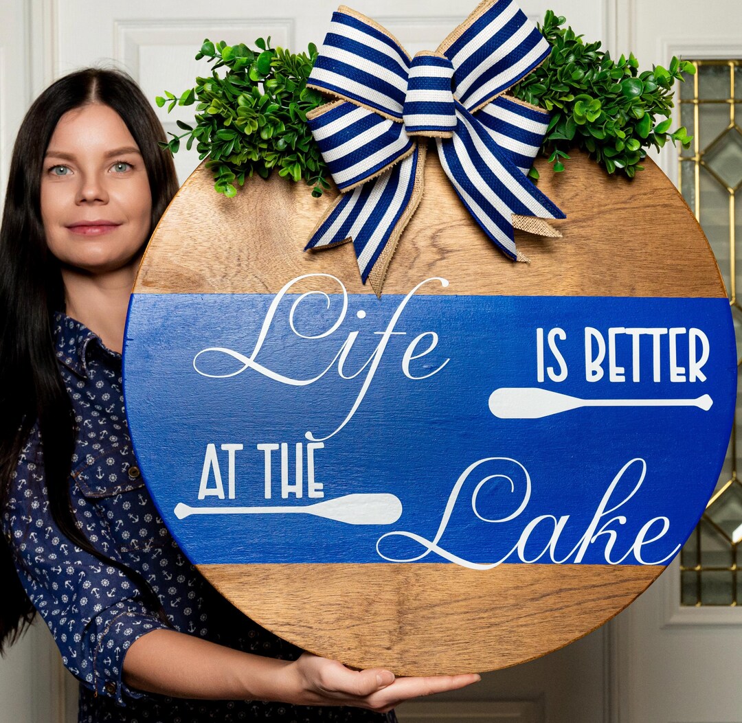Lake Front Door Sign | Front Door Decor | Lake House Wreath | Lake ...