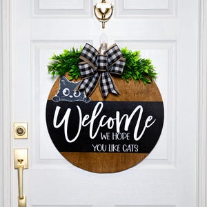Cat Front Door Hanger | Welcome Door Hanger | Cat Sign | Cat Door ...