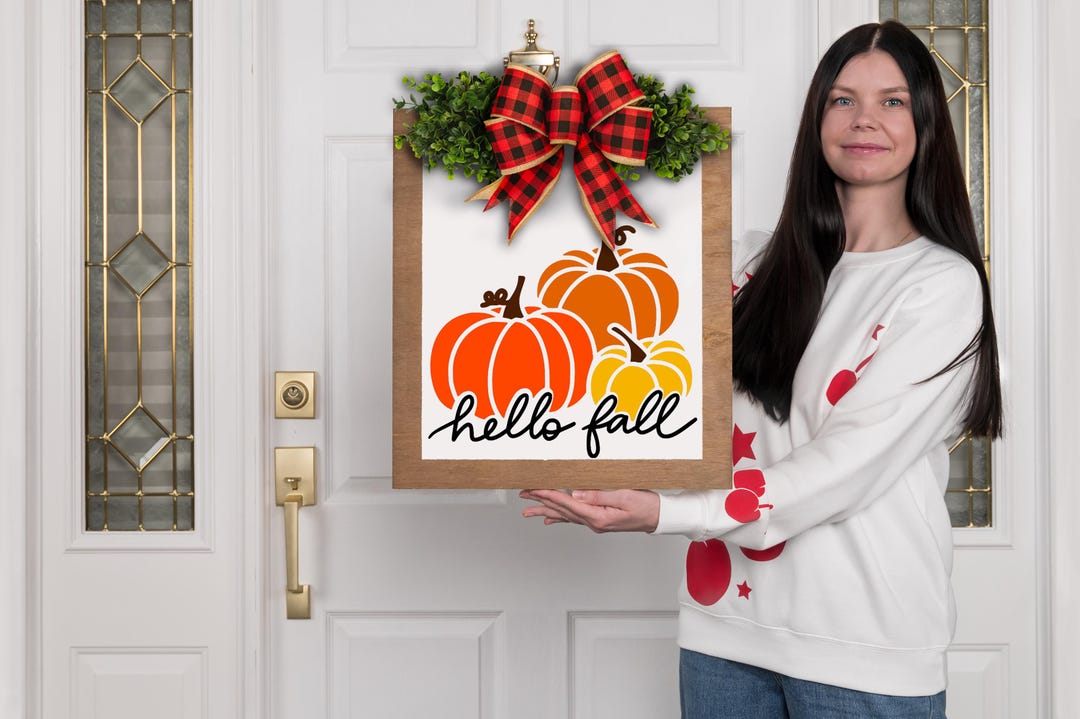 Hello Fall Front Door Sign | Farmhouse Autumn Decor | Rustic Front Door ...