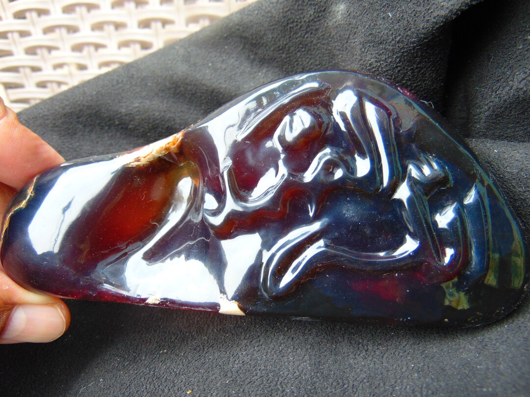114 Gr Arabic Calligraphy Carving Indonesian Blue Purple Amber - Etsy