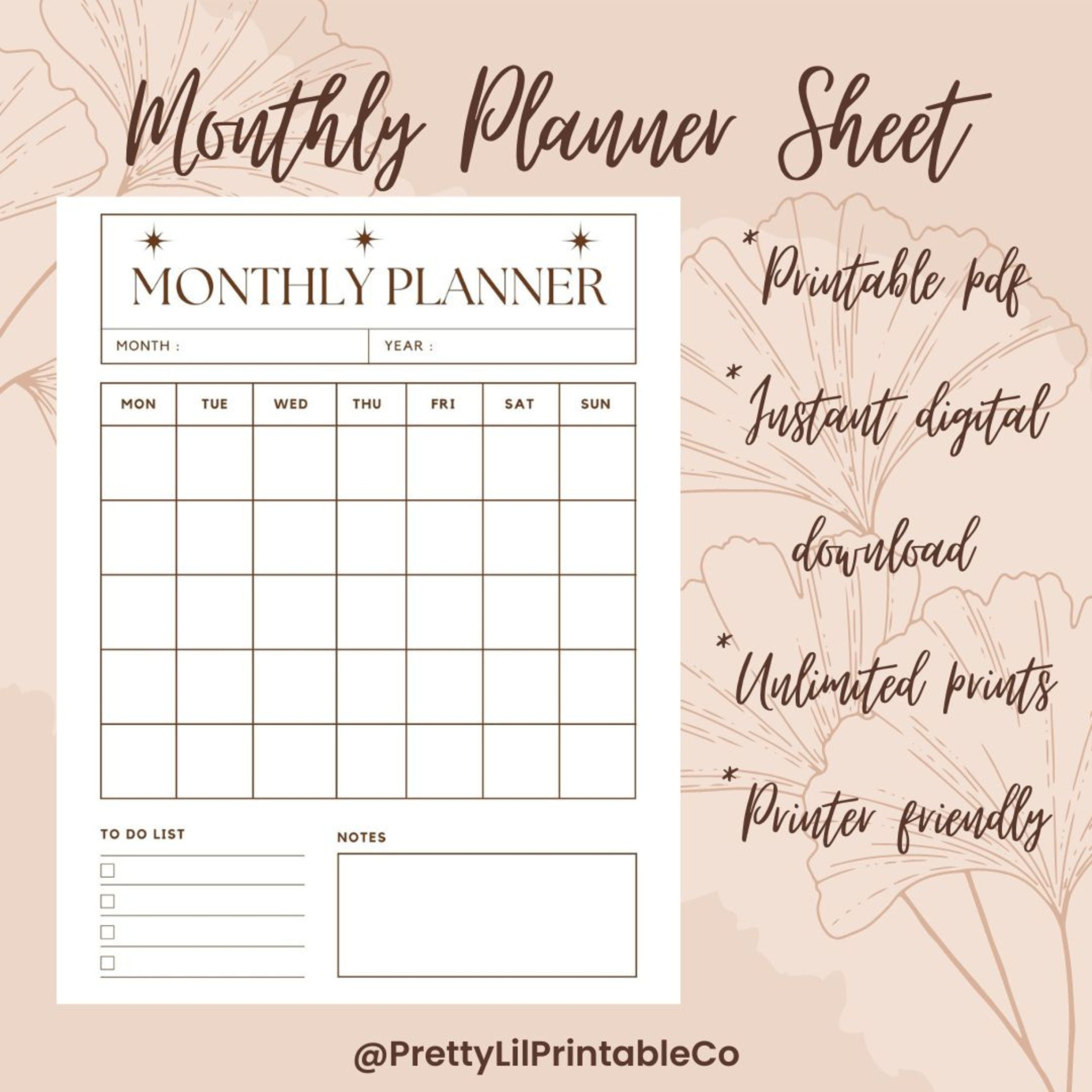 Printable Planner Sheet, Monthly Planner Printable Sheet, Monthly TO DO ...