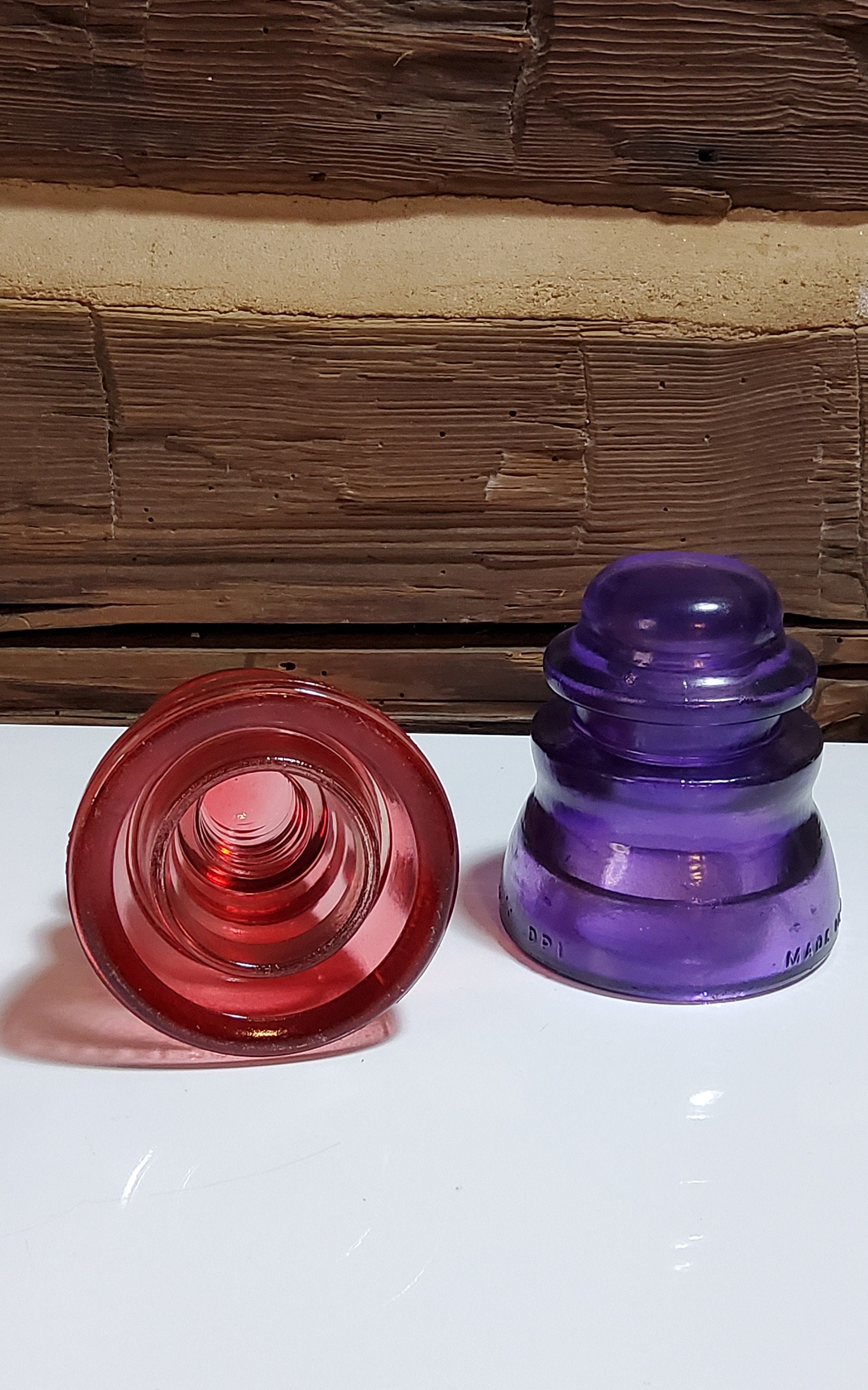 Vintage Glass Insulators Stained Red & Purple. Set of 2 Antique Stained ...