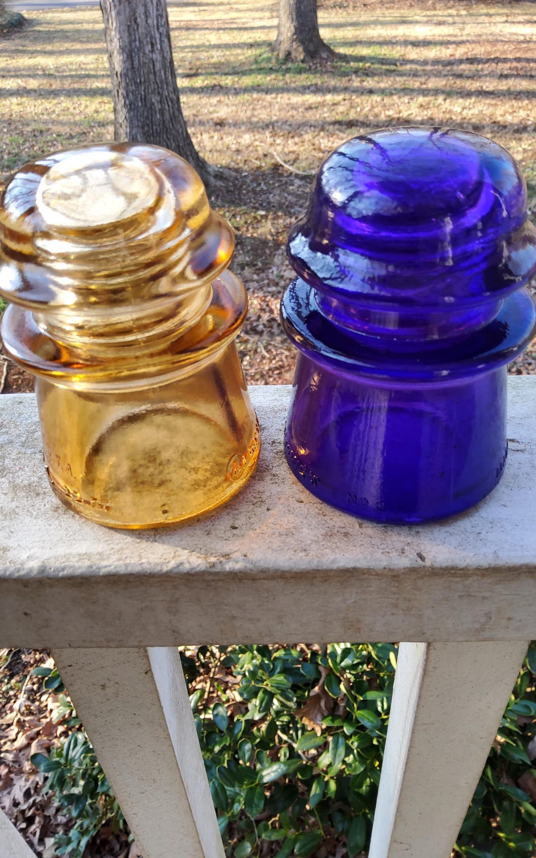 Antique Glass Insulators Set of Two Purple and Orange Translucent ...