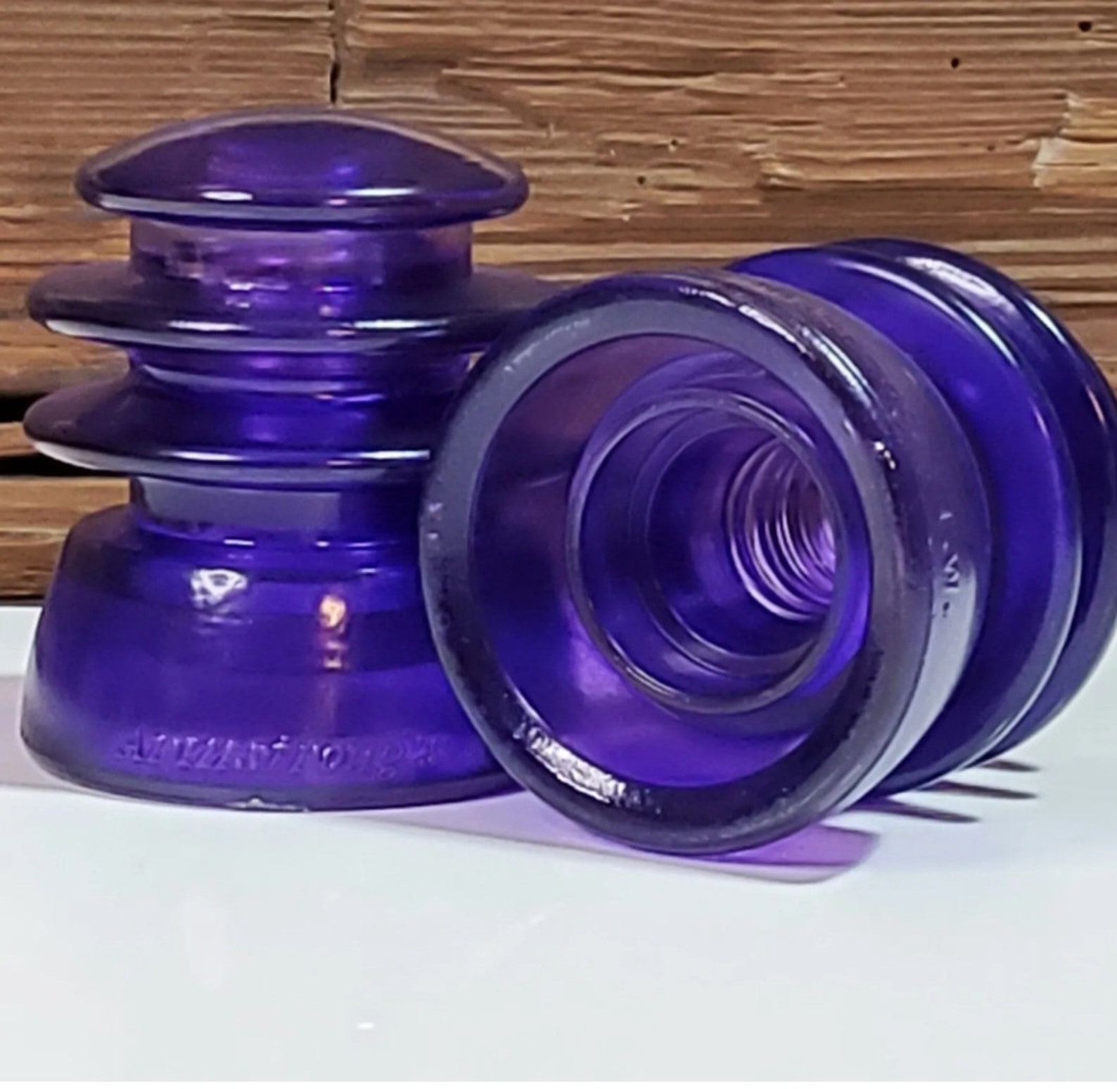 2 Authentic Vintage Glass Insulators Colorized Purple Violet Stained ...
