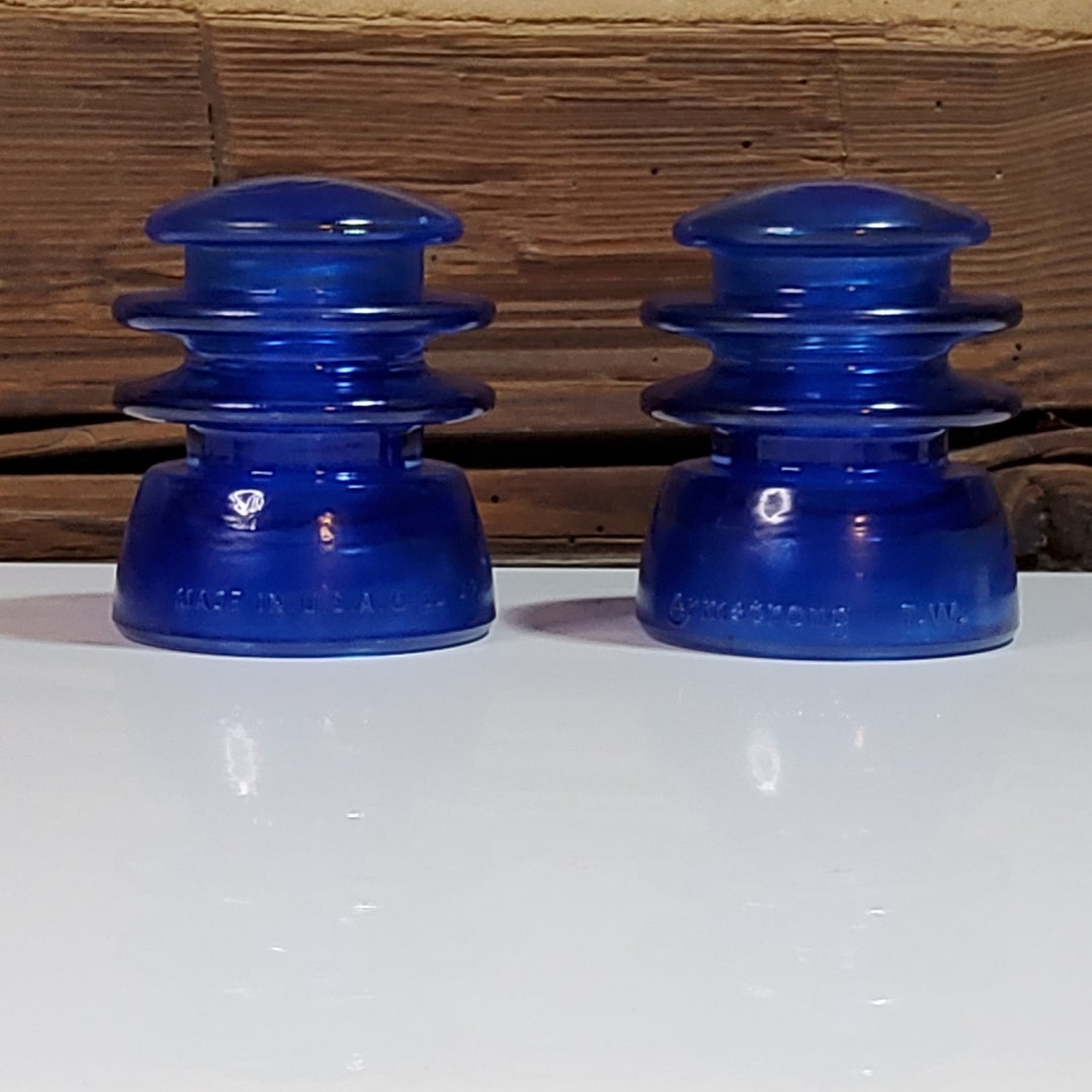 2 Authentic Vintage Glass Insulators Cobalt Blue Stained Set of 2. New ...