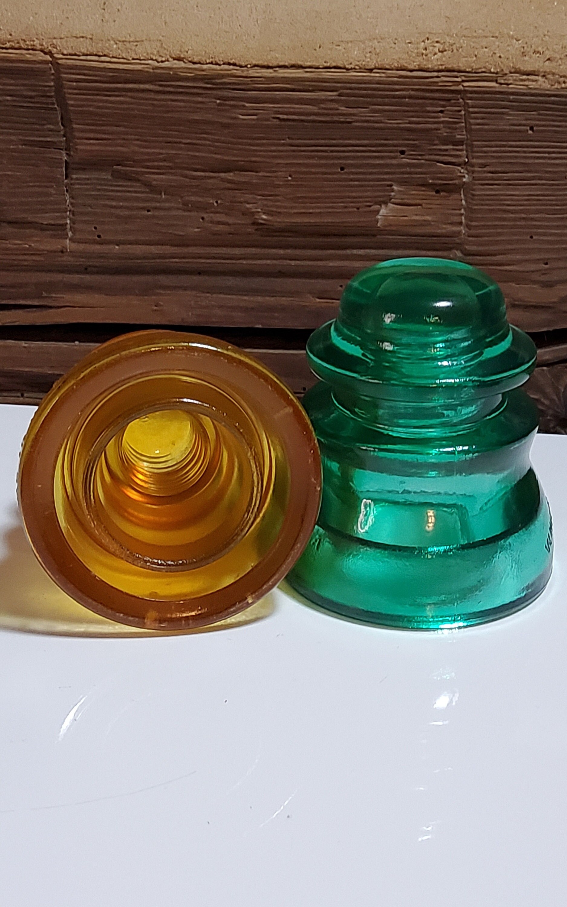 Vintage Glass Insulators Stained Orange & Green. Set of 2 Antique ...