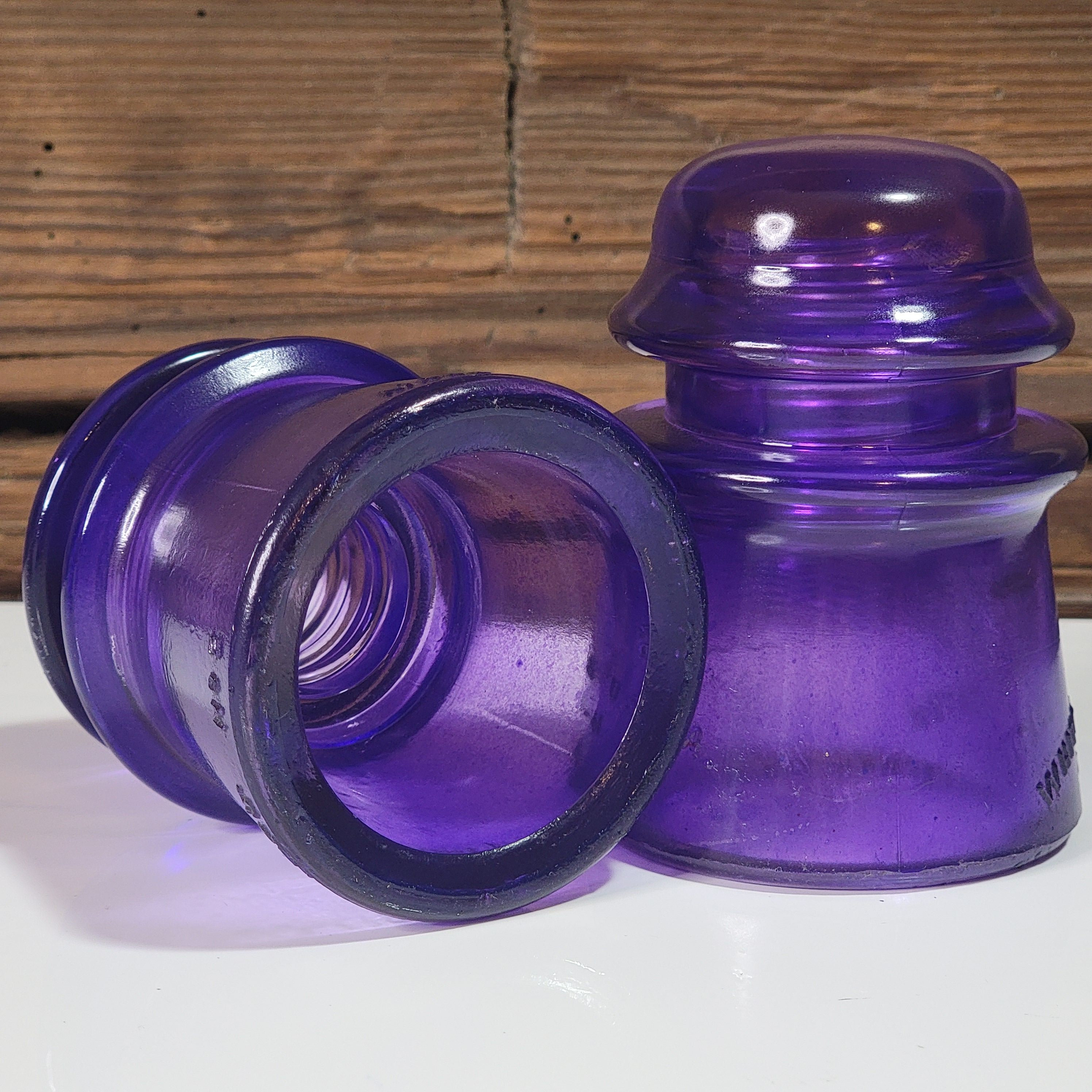 2 Authentic Vintage Medium Size Glass Insulators Stained Purple. Set of ...