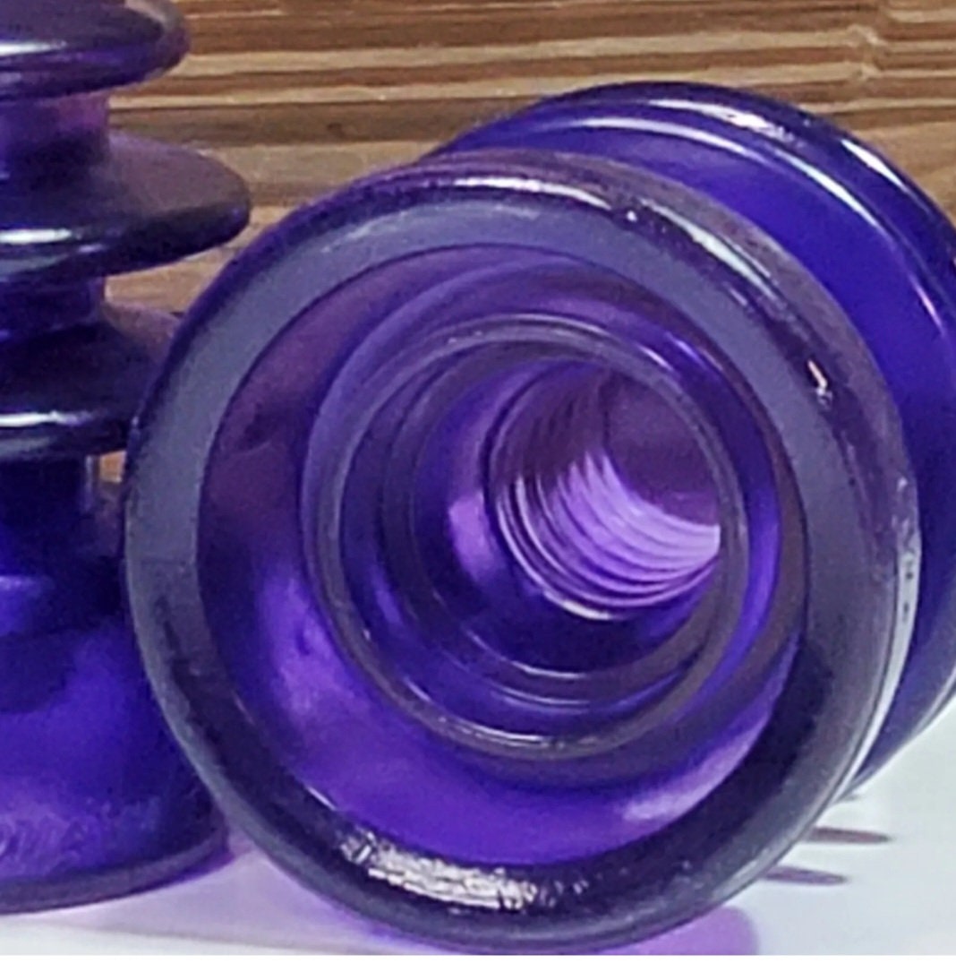 2 Authentic Vintage Glass Insulators Colorized Purple Violet Stained ...