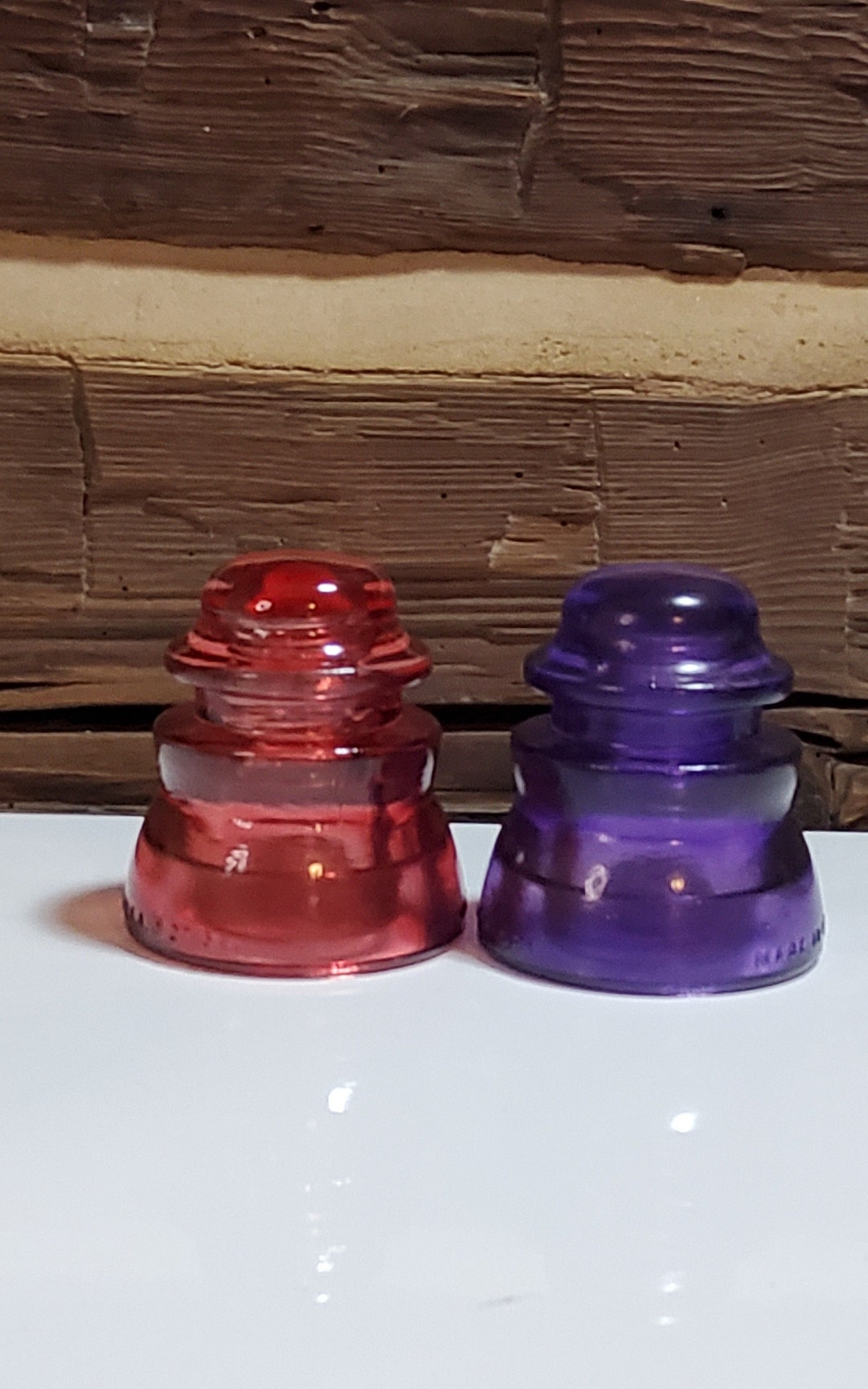 Stained Railroad Glass Insulators, Red and Purple (set of 2) - Etsy