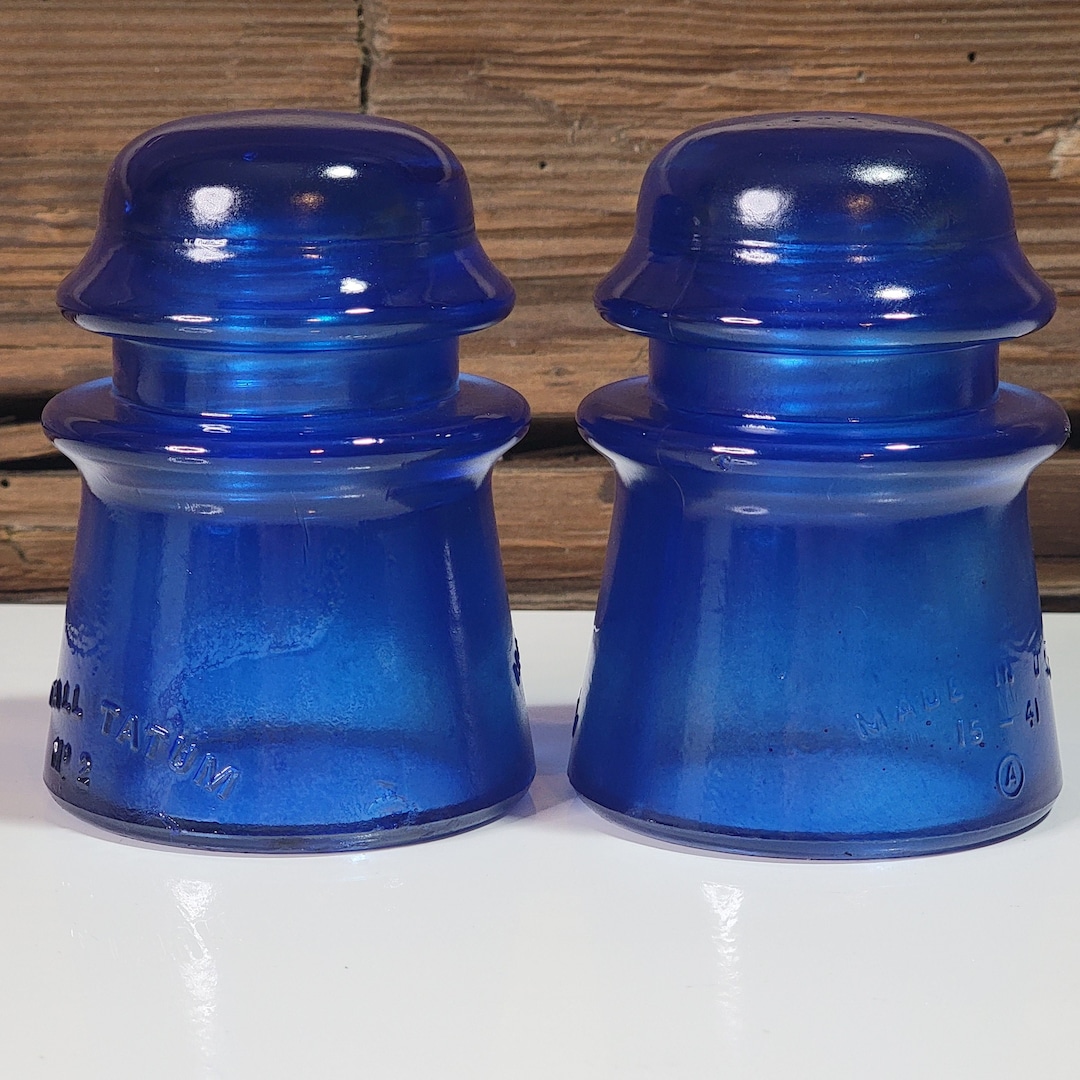 2 Authentic Vintage Medium Size Glass Insulators Colorized Cobalt Blue ...