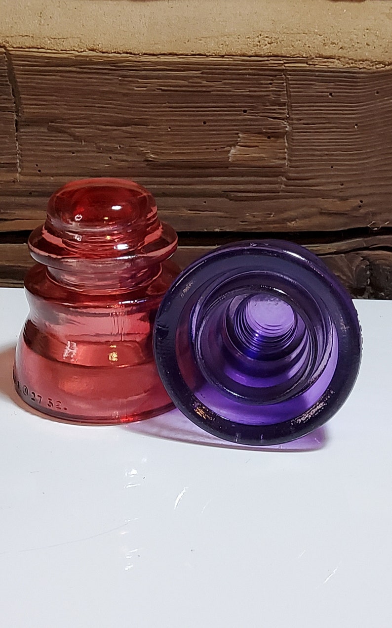 Vintage Glass Insulators Stained Red & Purple. Set of 2 Antique Stained ...