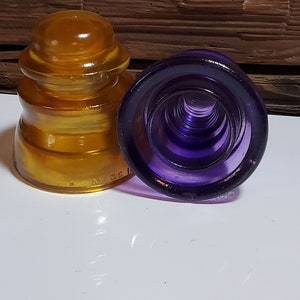 2 Authentic Vintage Glass Insulators Colorized Orange & Purple. Set of ...