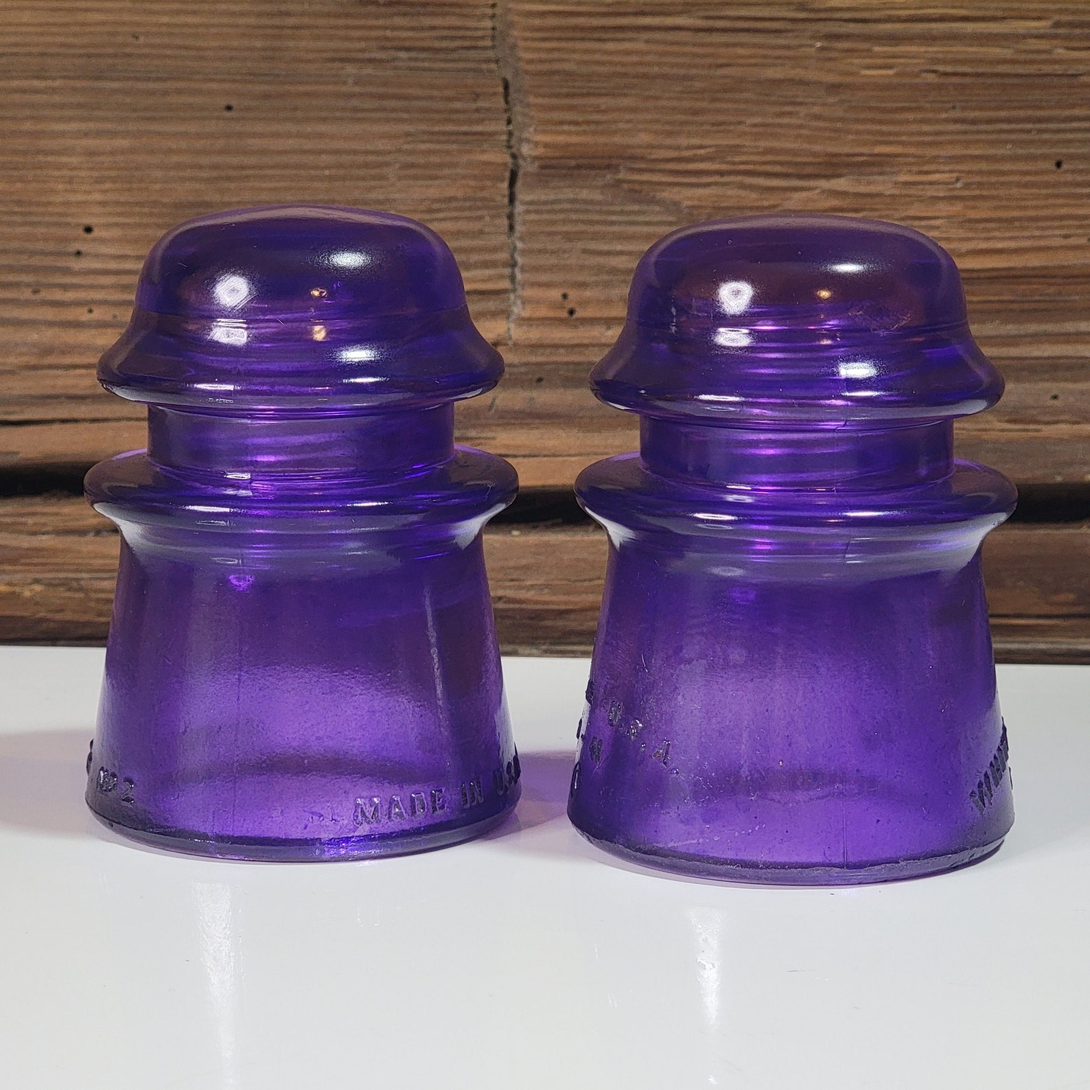 2 Authentic Vintage Medium Size Glass Insulators Stained Purple. Set of ...