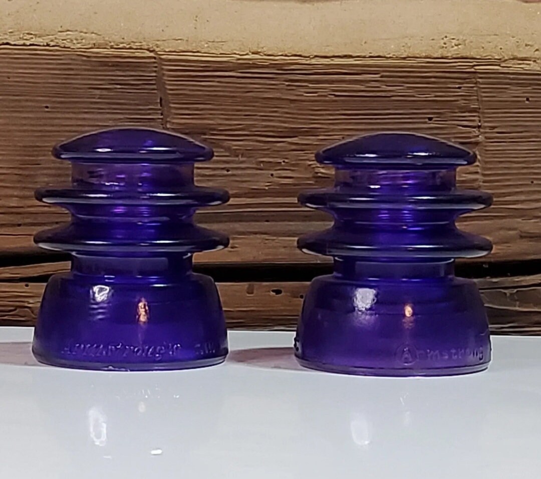2 Authentic Vintage Glass Insulators Colorized Purple Violet Stained ...