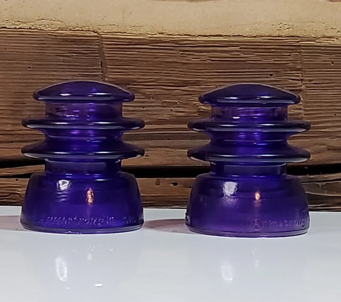 2 Authentic Vintage Glass Insulators Colorized Purple Violet Stained ...