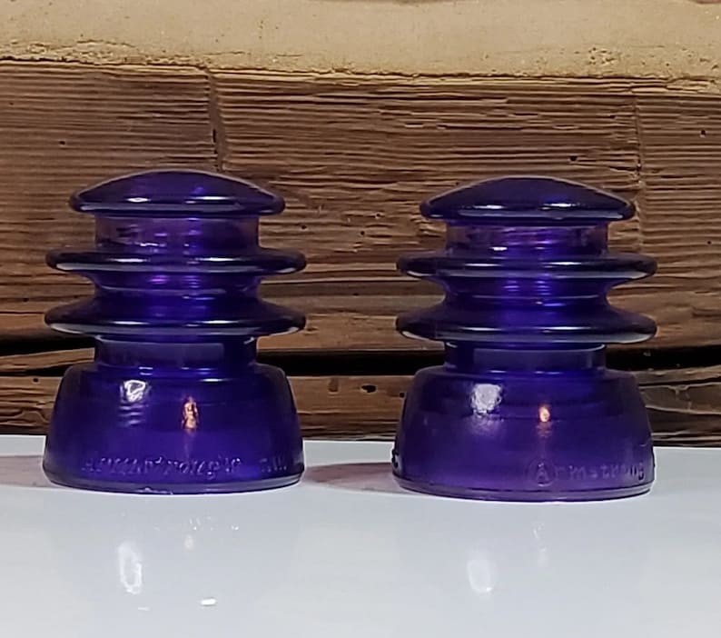 2 Authentic Vintage Glass Insulators Colorized Purple Violet Stained ...