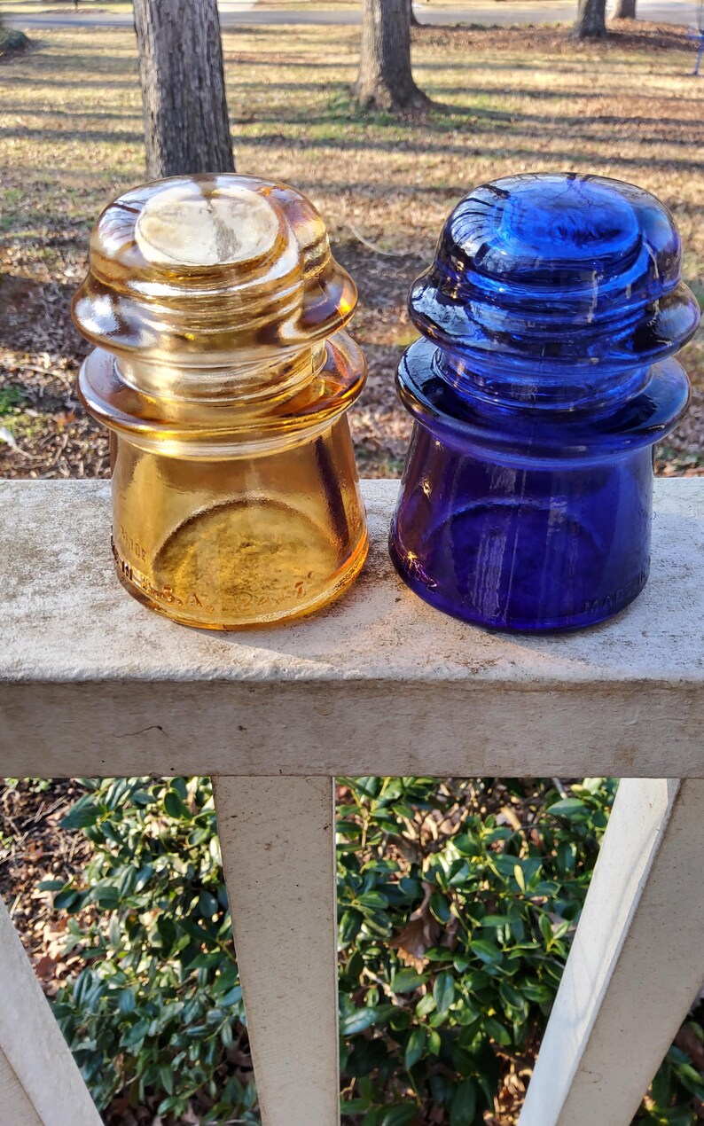 Set of Two Antique Glass Insulators Sun From the Air Cobalt Blue and ...