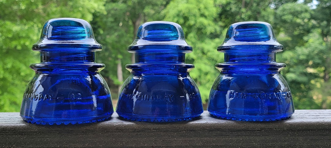 3 Vintage Hemingray 42 Glass Insulators Colorized Cobalt Blue. Antique ...