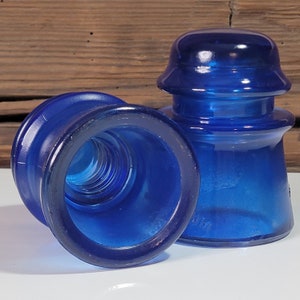 2 Authentic Vintage Medium Size Glass Insulators Colorized Cobalt Blue ...