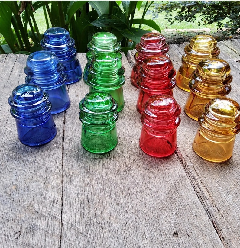 Rustic Stained Railroad Glass Insulators, Colorful Industrial Decor ...