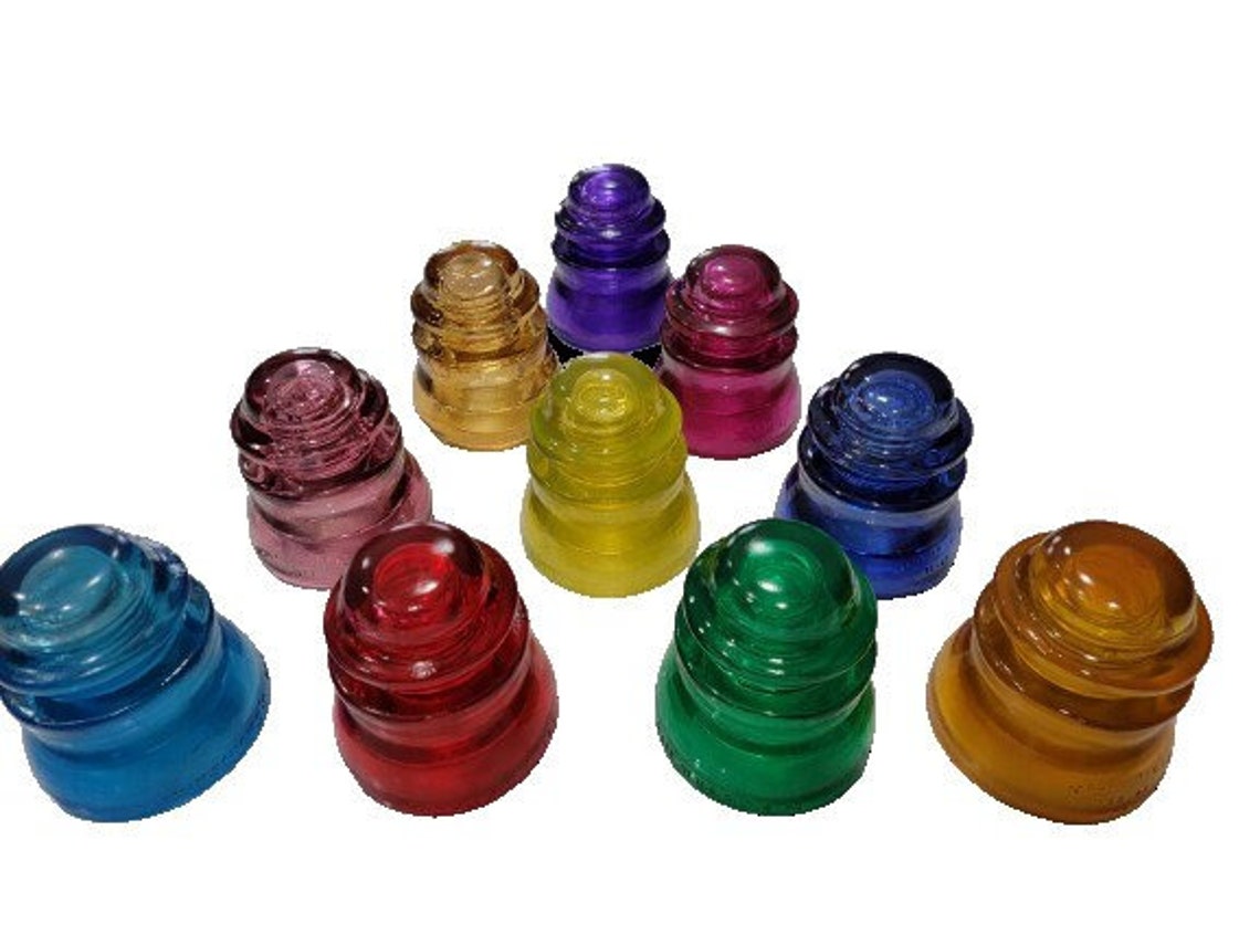 3 Large Glass Insulators Any Color Combo | Choose 3 | Vintage Glass ...