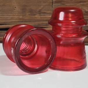 2 Authentic Vintage Medium Size Glass Insulators Colorized Red. Set of ...
