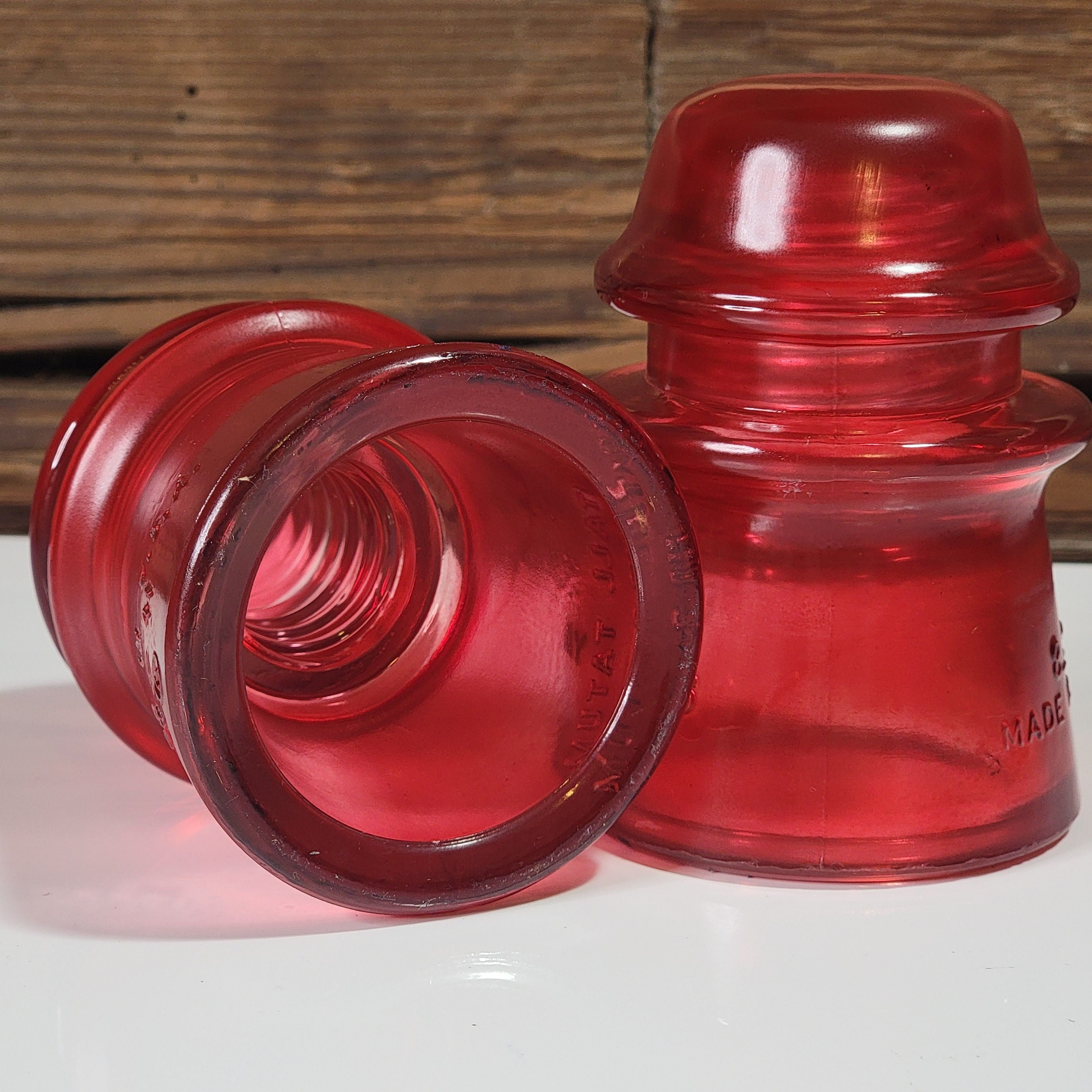 2 Authentic Vintage Medium Size Glass Insulators Colorized Red. Set of ...