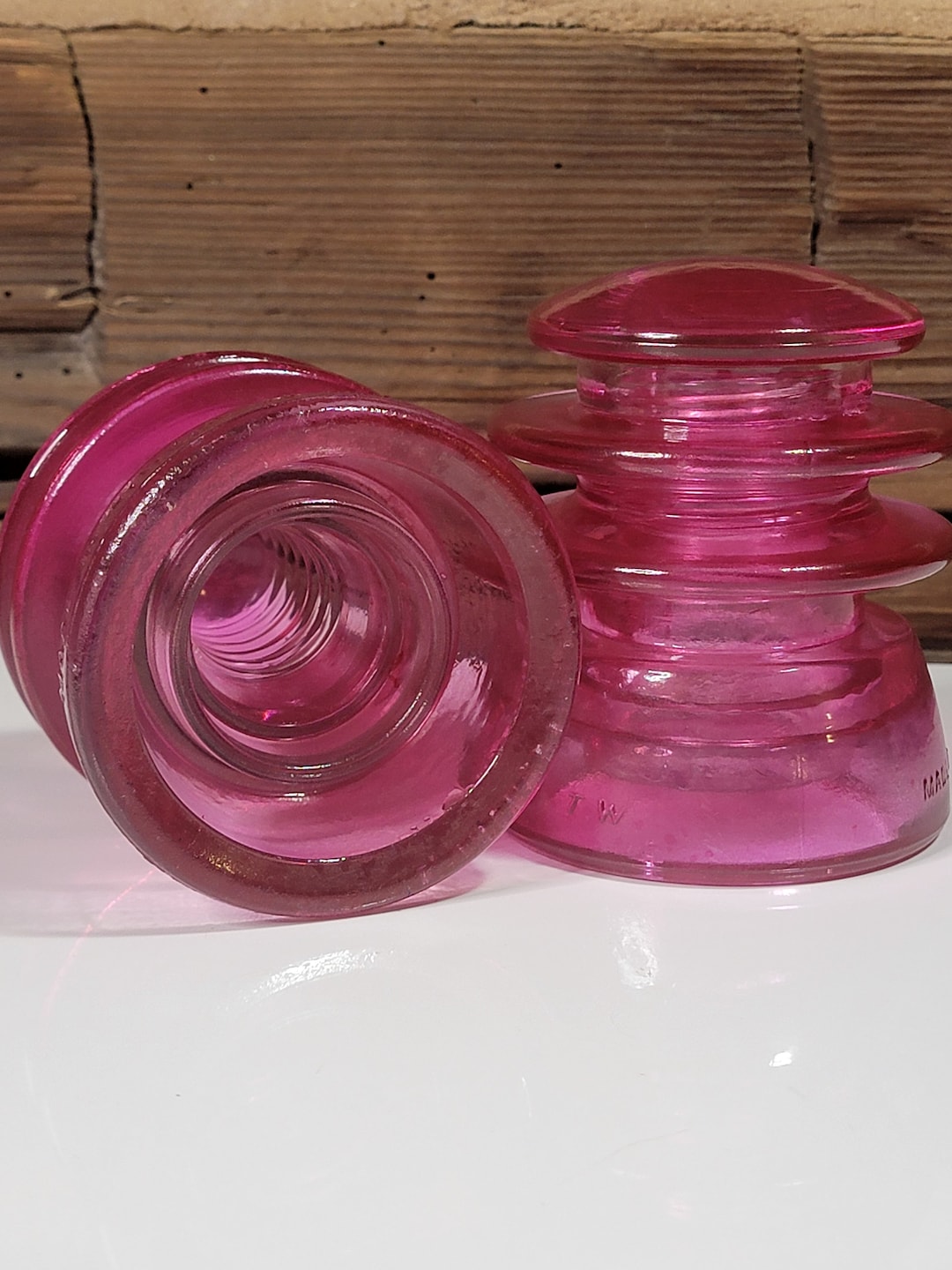 Set of 2 Vintage Pink Stained Glass Insulators, Antique Decor - Etsy