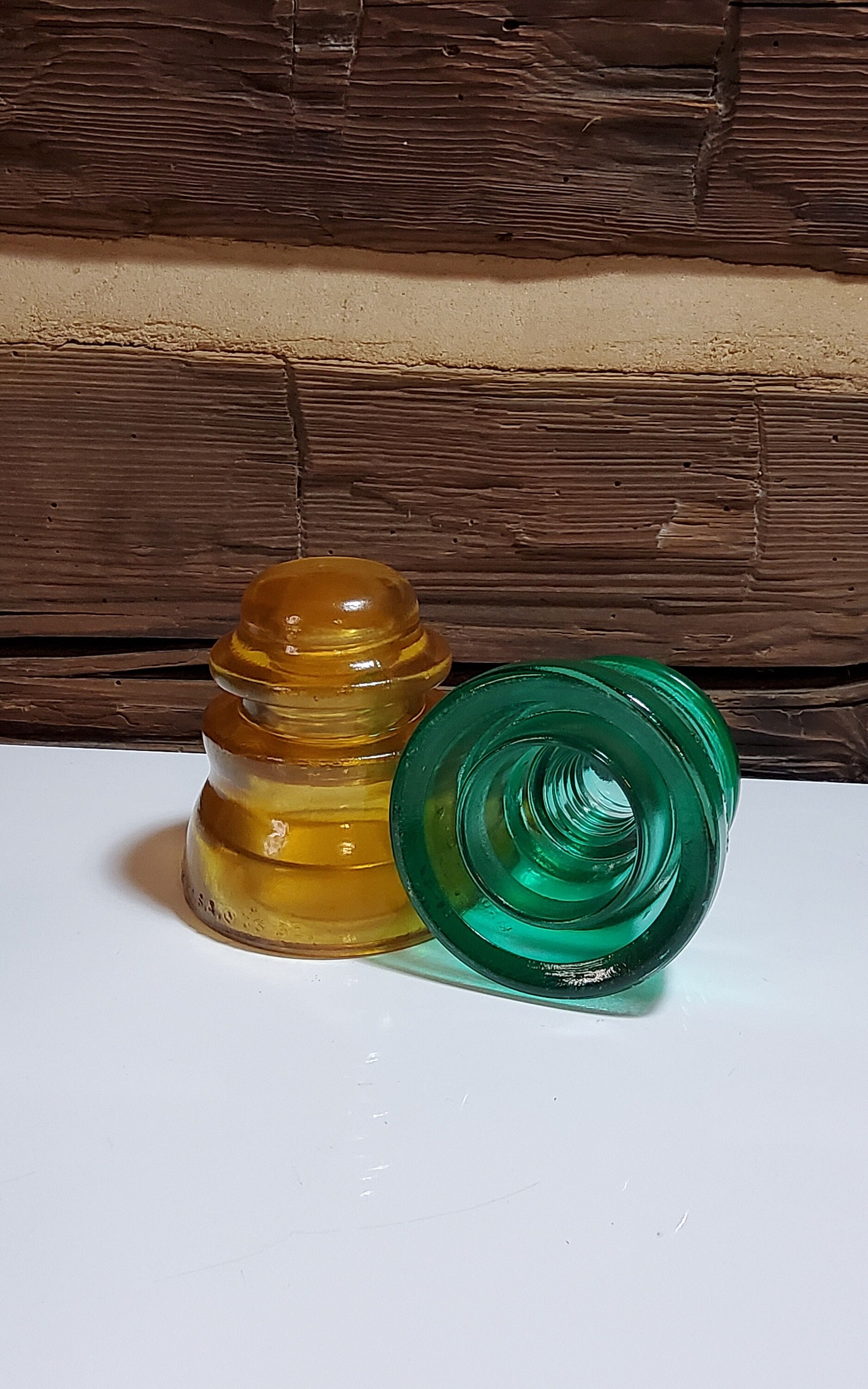 Vintage Glass Insulators Stained Orange & Green. Set of 2 Antique ...