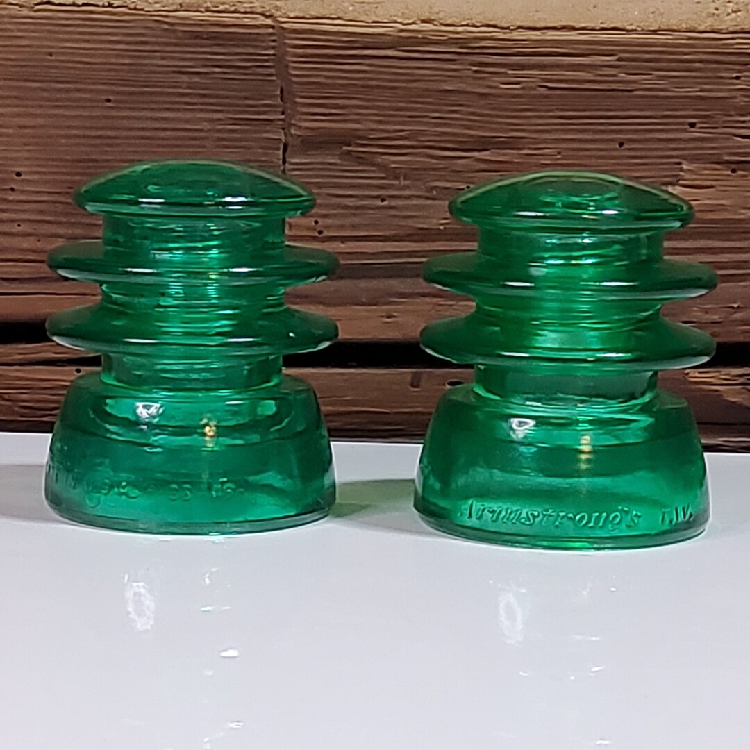 2 Authentic Vintage Glass Insulators Green Colorized Set of 2. New ...