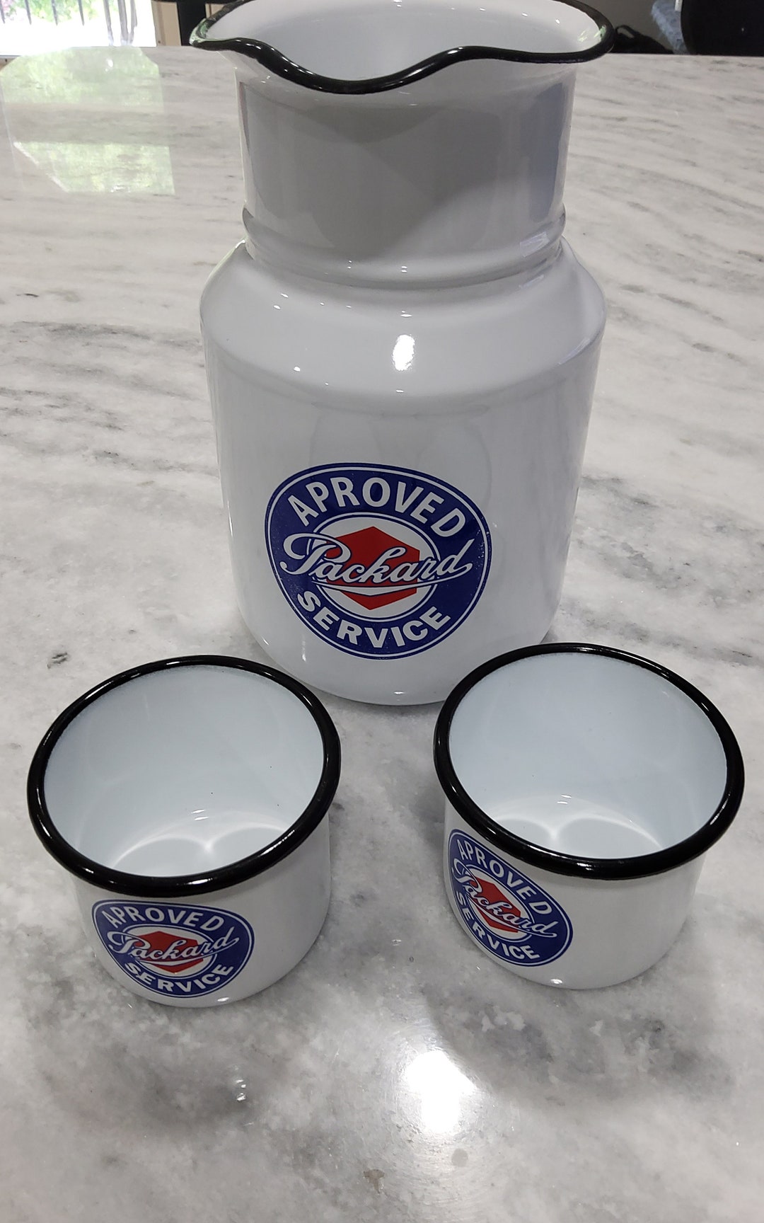 White Enamel Approved Packard Service Mugs Coffee Cups and Beverage ...