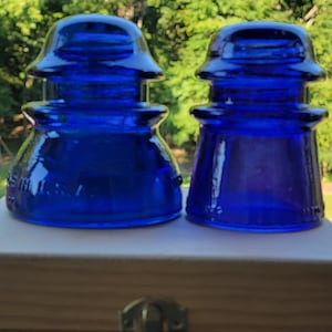 Glass Insulators Set of 2 Vintage Colorized Stained Cobalt Blue. 1 ...