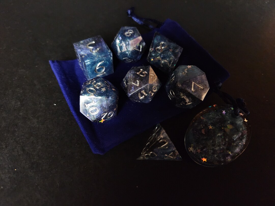 Dnd 7 Piece Dice Set: Starlight #001 Handmade Deep Blue and Purple ...