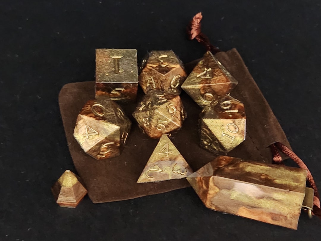 Dnd 7 Piece Dice: Faux Tigers Eye 001 Handmade b-grade With Imperfections - Etsy