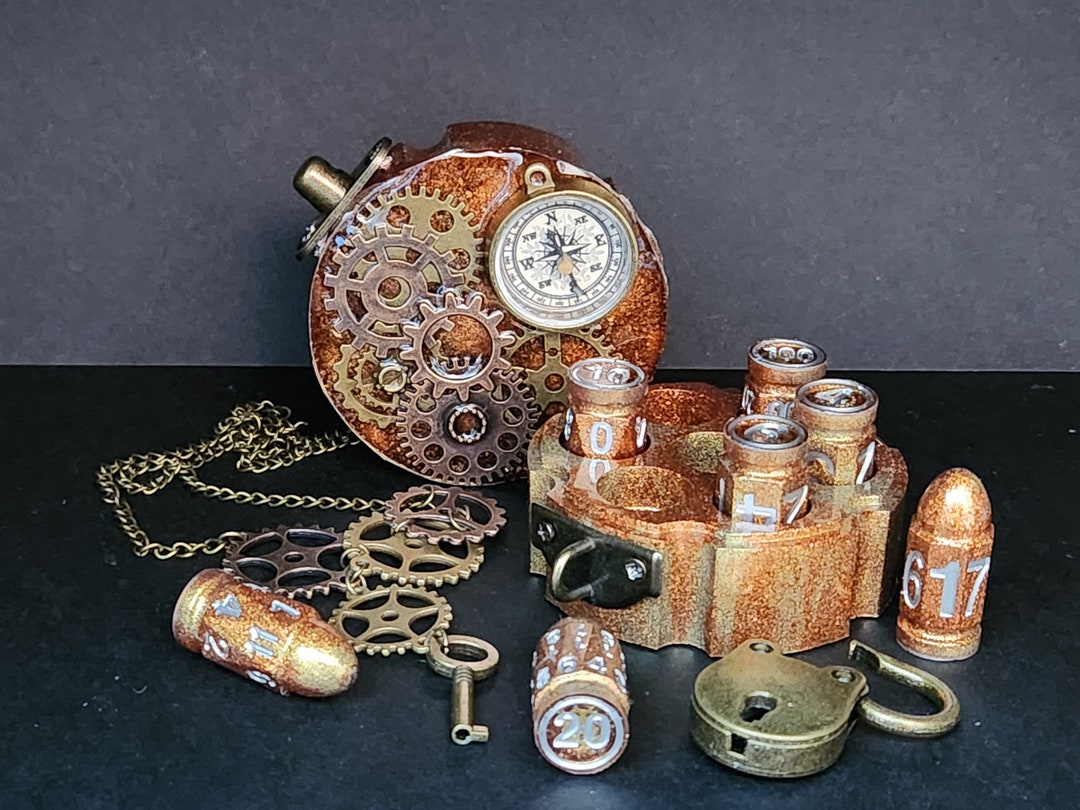 Dnd Bullet Dice 7 Piece Set Steampunk Gunslinger 006 With Custom ...