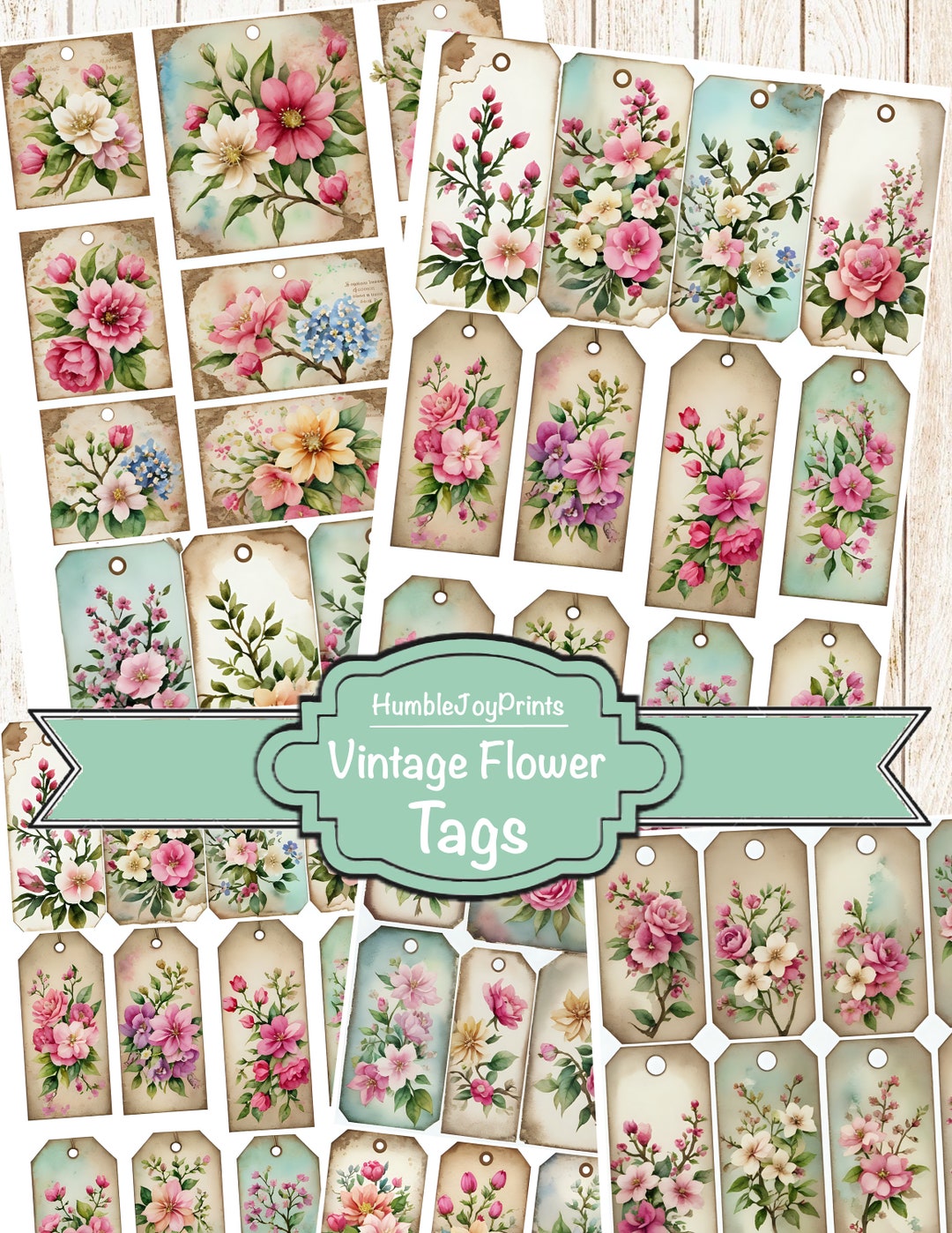 Vintage Flower Tags, Labels, Printable Kit, Penpal, Junk Journal ...