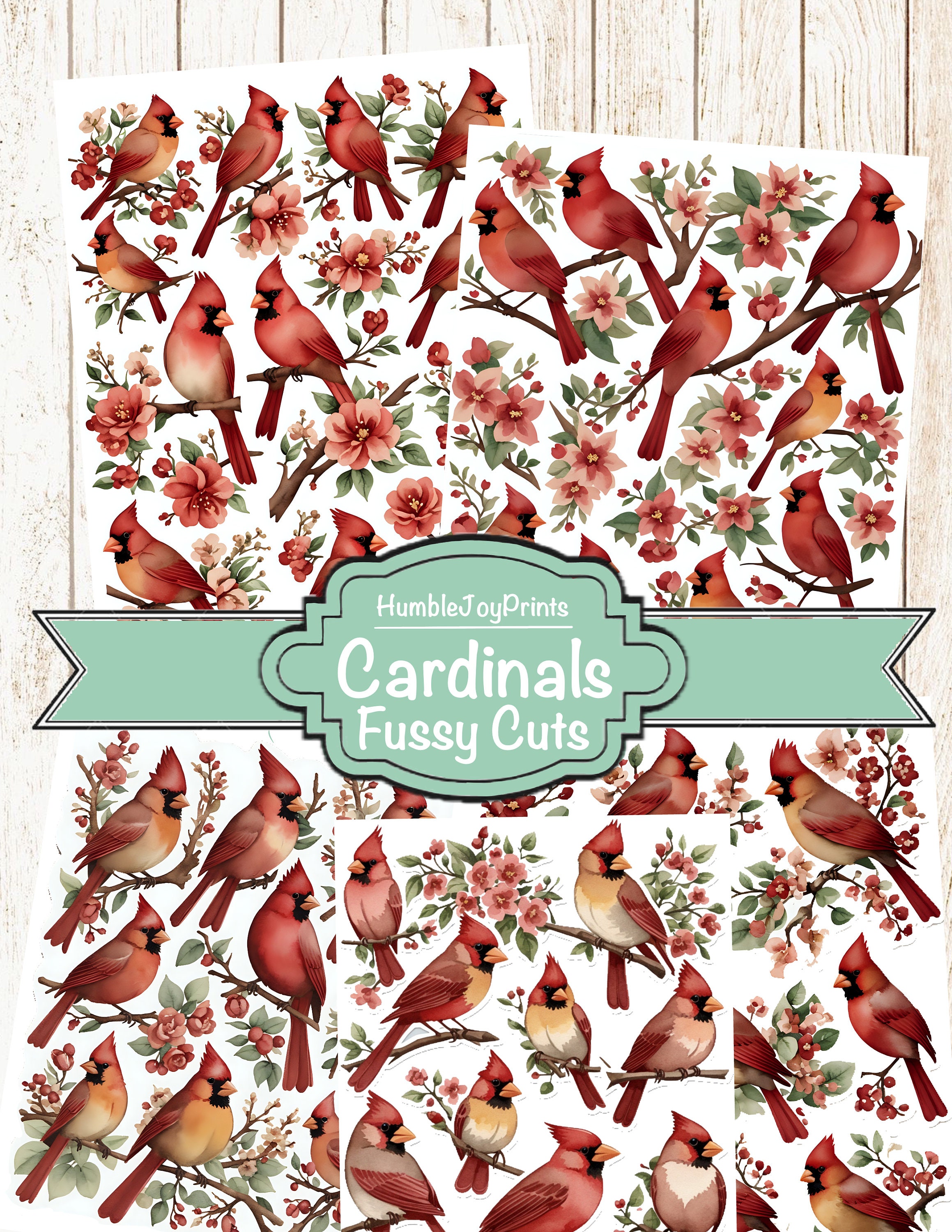 Red Cardinal Birds Printable, Fussy Cut, Planner, Spring Cards, Junk ...