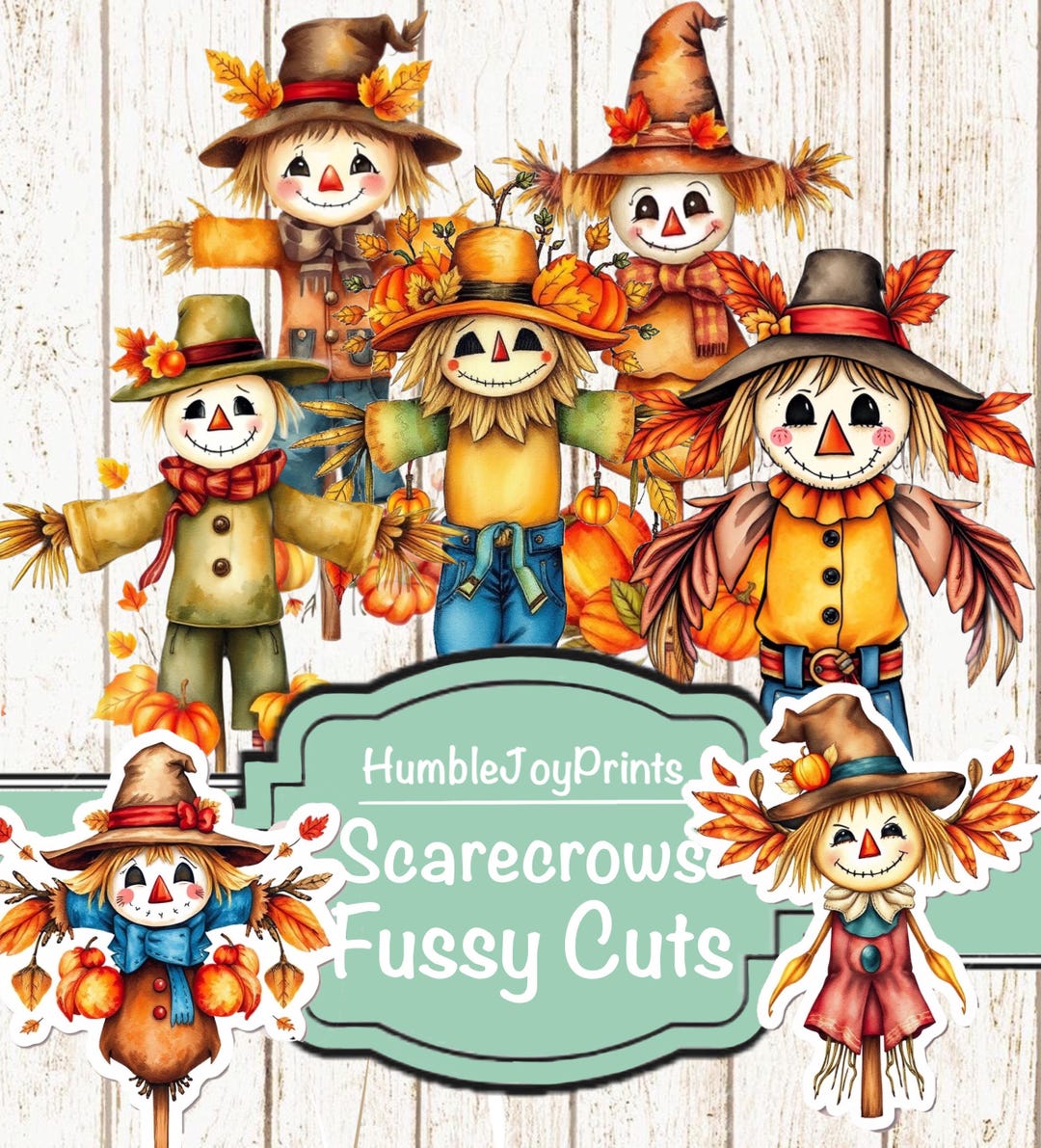 Fall Scarecrows Fussy Cuts, Vintage Autumn Ephemera, Scarecrows ...
