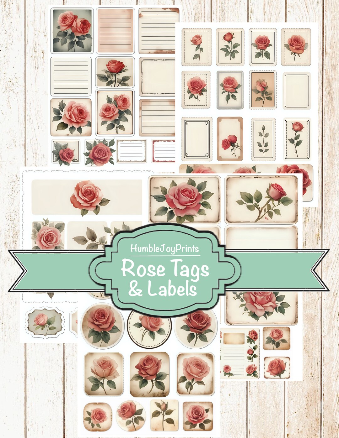 Rose Tags & Labels Printable, Digital Labels, Printable Labels, Journal ...