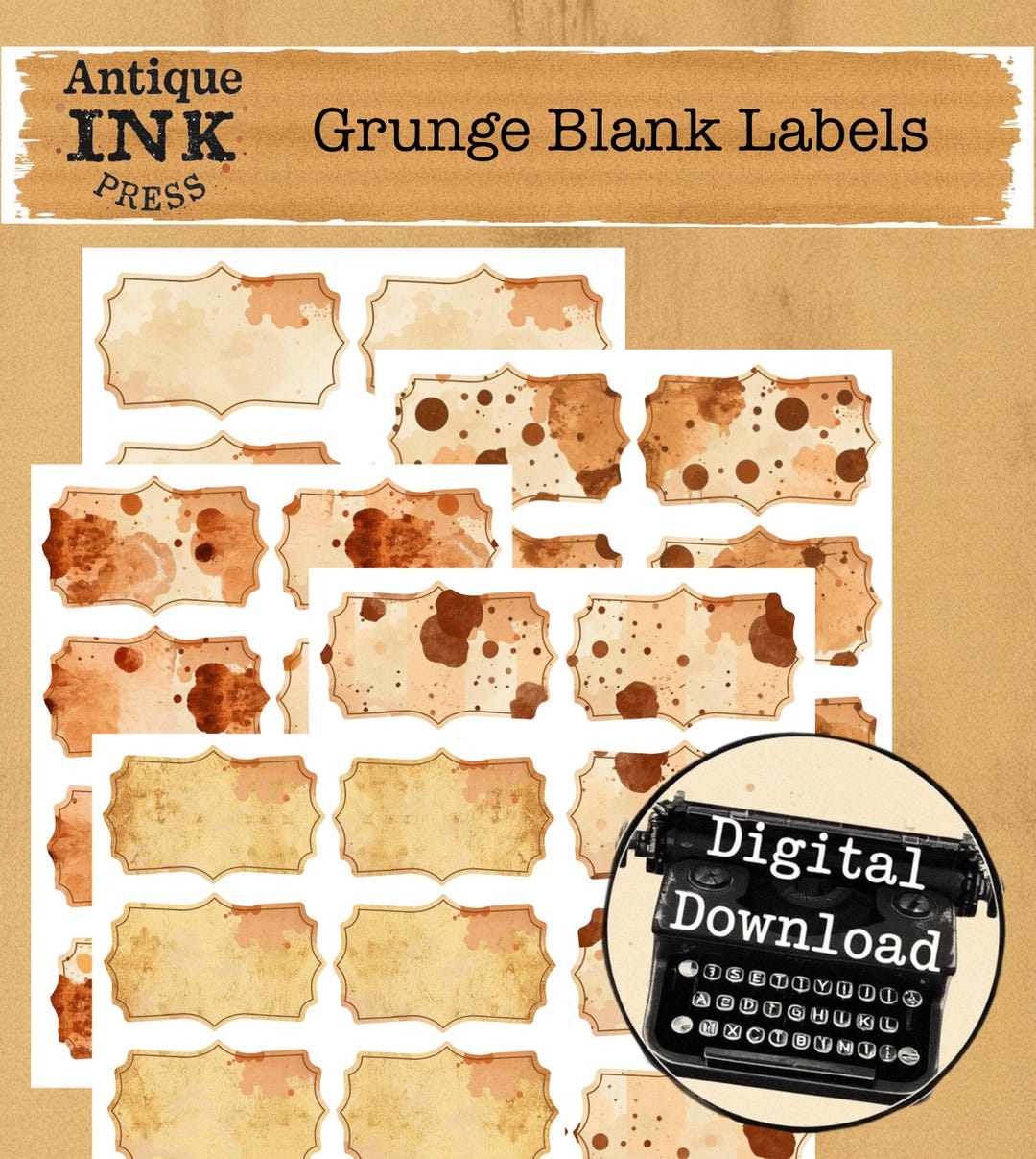Grunge Blank Labels | Instant Download Printable | Digital Journaling ...