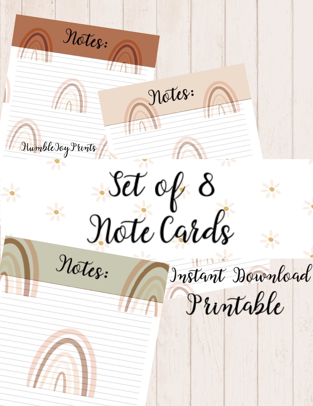 Rainbow Boho Note Cards Printable Instant Download Set of 8, Study ...