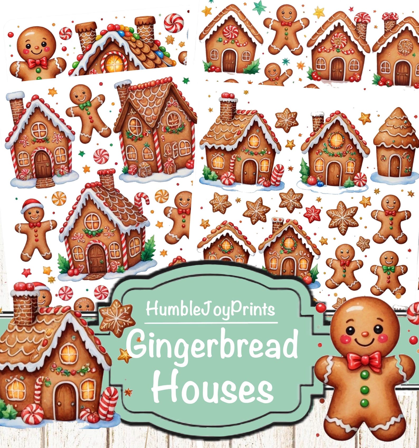 Gingerbread Houses Fussy Cuts Printable, Ephemera, Junk Journal ...