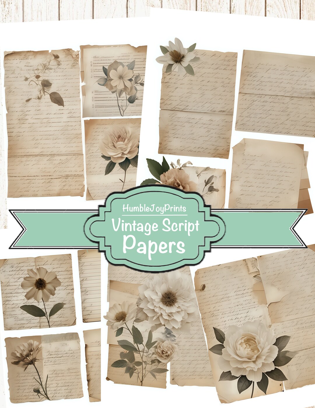 Vintage Script Papers Junk Journal Ephemera, Junk Journal, Scrapbook ...