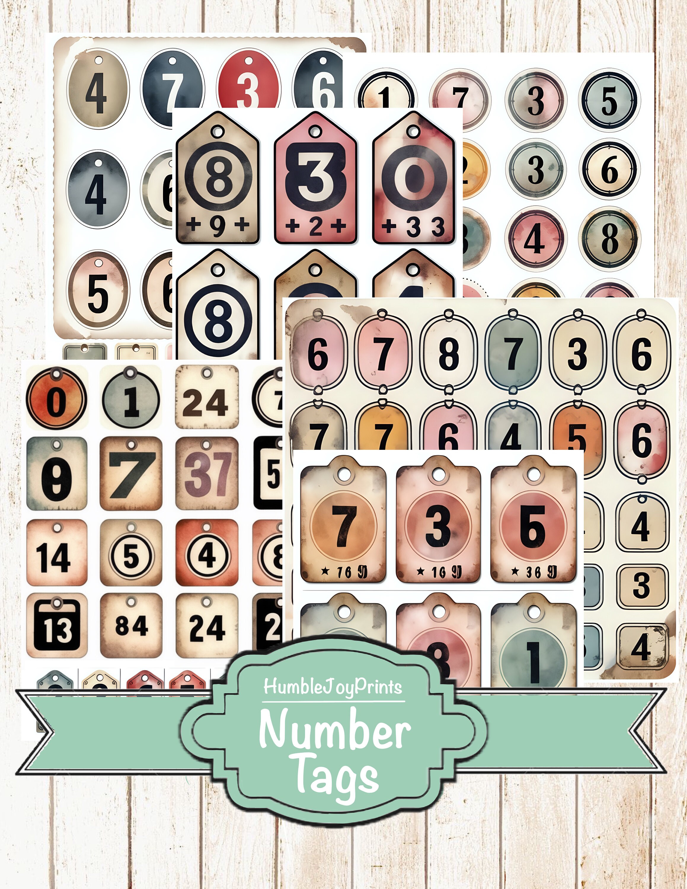 Number Tags Printable, Grunge Labels, Printable Labels, Vintage ...