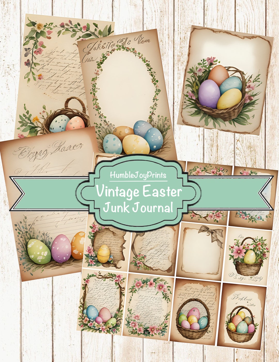 Vintage Spring Journaling Cards, Easter Printable, Easter Bunny, Spring ...