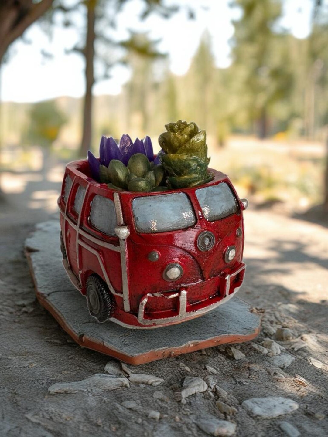 Red VW Bus Planter, Vw Bus Figurine, Vw Bus Ornament, Vw Bus Sculpture ...