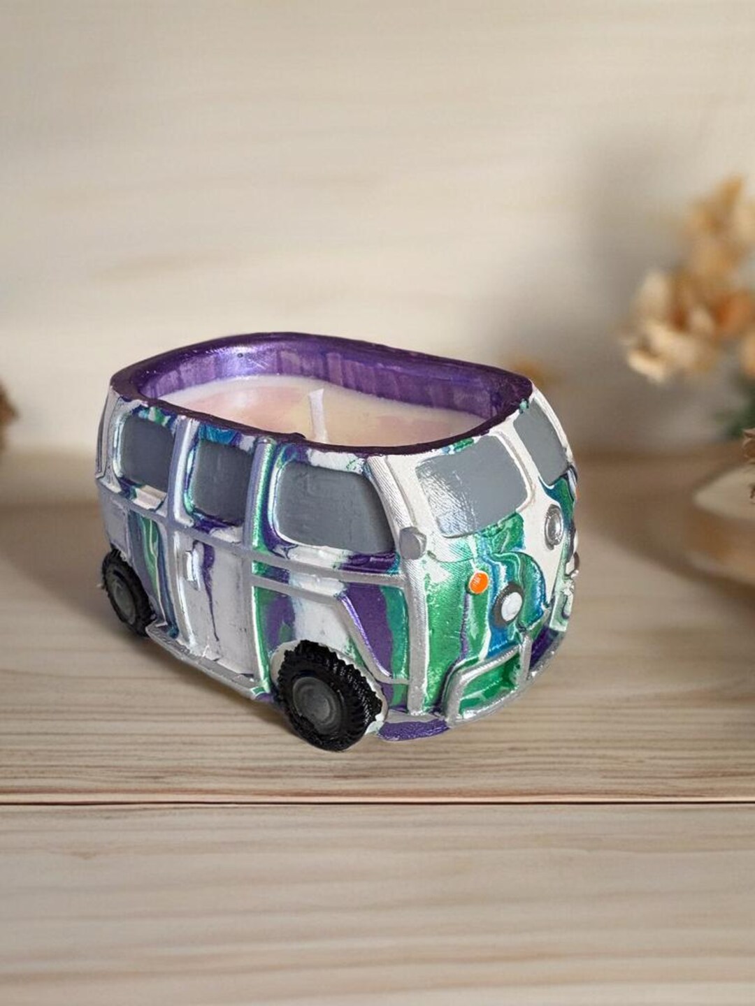 Purple and Green VW Bus Candle: Vw Bus, Vw, Hippie Bus, Vintage Bus ...