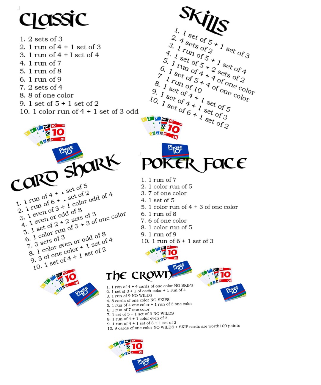Phase 10 Card Game Challenge Phase List : Phase List for Phase 10 Card ...
